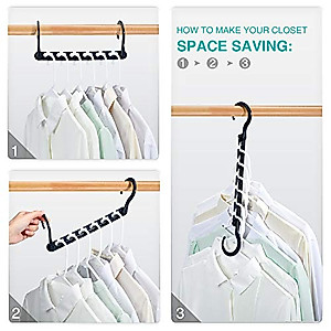 HOUSE DAY Sturdy Plastic Space Saving Hangers 12 Pack, Cascading Hangers Organizer Closet Space Saver 80% and Wrinkle Free Clothes, Multi Collapsible Hangers for Heavy Clothes, Shirts, Pants (Black)