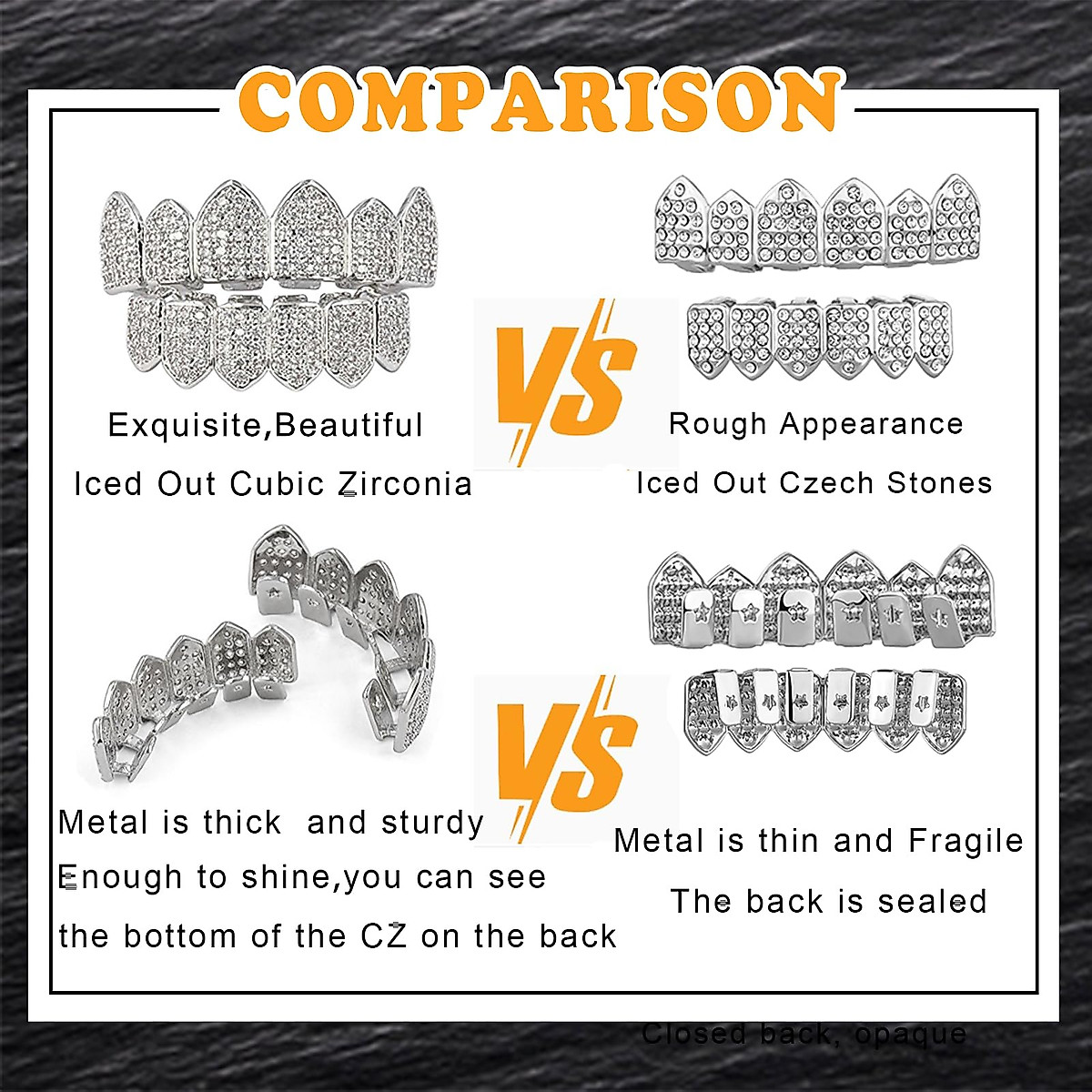 JINAO Diamond Grillz 18K Gold Plated Grills for Your Teeth Macro Pave CZ Iced Out Grill for Men Women With Extra Molding Bars Included (Silver set)