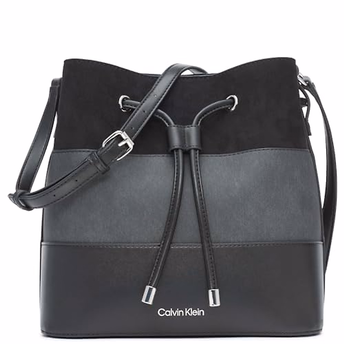 Calvin Klein Gabrianna Novelty Bucket Shoulder Bag, Black/Silver Mixed