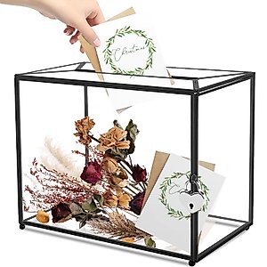 Lemicin Transparent Acrylic Wedding Card Box with Lock, Slot Envelope Holder for Wedding Reception Bridal Shower Birthday Baby Shower Election Votes Graduation Parties Honeymoon Fund Memory Box
