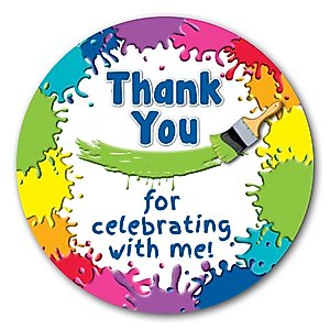 36 2.5-inch Art Paint Party - Rainbow Colors - Thank You Favor Stickers