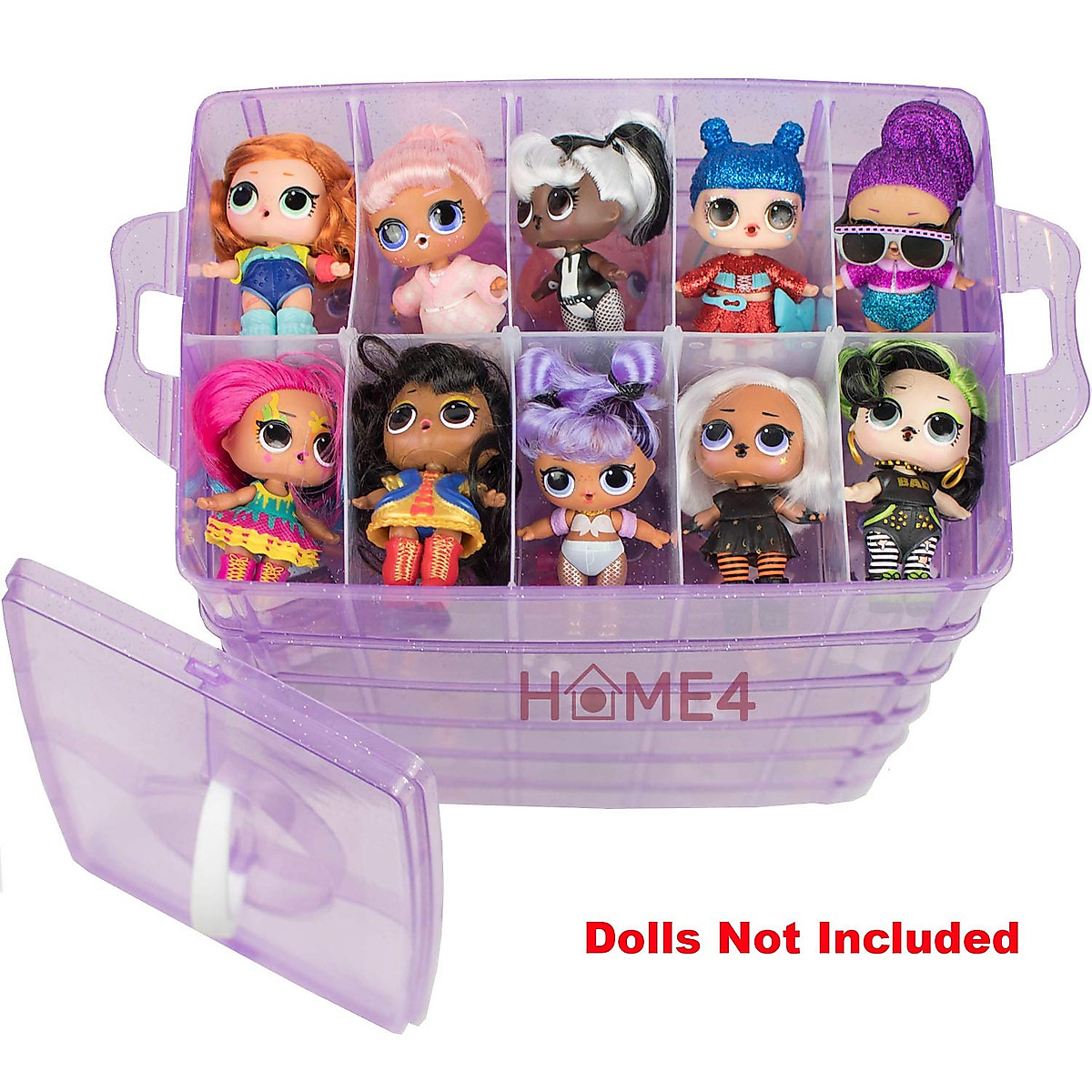 HOME4 No BPA 60 Adjustable Compartments 6 Layers Stackable Storage Container Organizer Carrying Display Case, Compatible with Small Toys Lol, Shopkins, Omg (Dolls Not Included) (Purple)