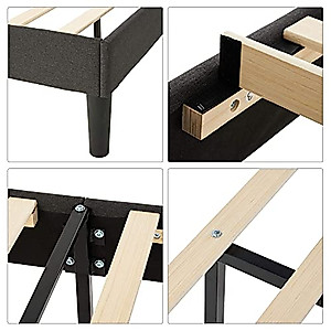 EZKozzy Full Bed Frame Upholstered Platform with Headboard and Strong Wooden Slats, Strong Weight Capacity, Non-Slip and Noise-Free,No Box Spring Needed, Easy Assembly, Grey Full Bed