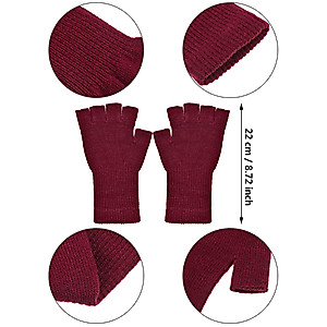 SATINIOR Fingerless Gloves for Women Half Finger Typing Gloves with Long Wrist Cuff Winter Knit Fingerless Mittens for Women (Black, Red, Light Grey, Coffee, 4 Pairs)