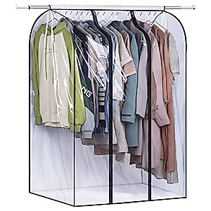 SLEEPING LAMB 50'' Extra Large Clear Hanging Garment Bags for Closet Storage Bottom Enclosed Garment Rack Cover Sealed Wardrobe Clothes Protector for Coats, Suits, Dresses （Not Including Frame）