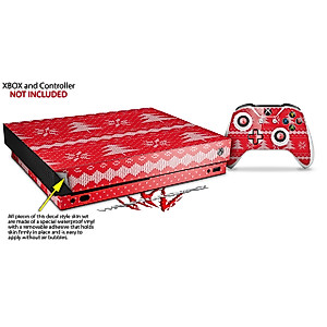 WraptorSkinz Decal Vinyl Skin Wrap Compatible with Xbox One X Console and Controller - Ugly Holiday Christmas Sweater - Christmas Trees Red 01