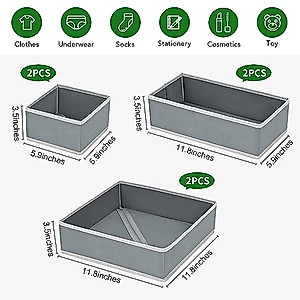 homsorout Sock Underwear Organizers, 6 Packs Drawer Organizers for Clothing, Foldable Dresser Drawer Organizer, Closet Organizers and Storage Bins for Socks, Bras, Underwear (Grey)