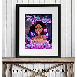 African American Girls Wall Art - Black Art - Little Girls Bedroom Decor - Teen Room - Inspirational Positive Quotes Wall Decor - Motivational Poster - Uplifting Encouragement Daughter Gifts for Women