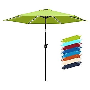 FRUITEAM 7.5 Feet Solar 24 LED Lighted Umbrella-Solar Umbrella Lawn and Garden w/Easy Tilt Adjustment, Market Umbrella Adjustment and Crank Lift System for Patio