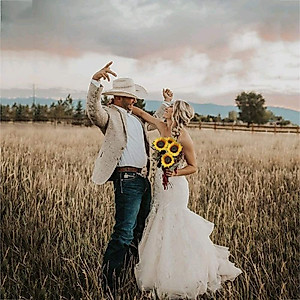 MIZZLES 6pcs Artificial Sunflowers, Long Single Stem Realistic Silk Fake Sunflower Decoration for Home Hotel Office Wedding Party Garden