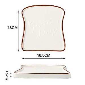 Hooshion Ceramic Toast Shape Toast Plate Bread Plate Breakfast Plate Dinner Plate Salad Plate Toast Tray Sushi Plate Dessert Plate Cheese Plate (Brown)