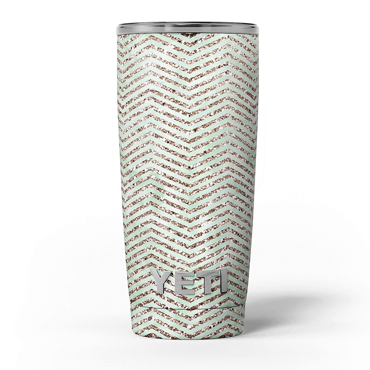 Design Skinz Brown and Green Glimmer Chevron - Skin Decal Vinyl Wrap Kit compatible with the Yeti Rambler Cooler Tumbler Cups