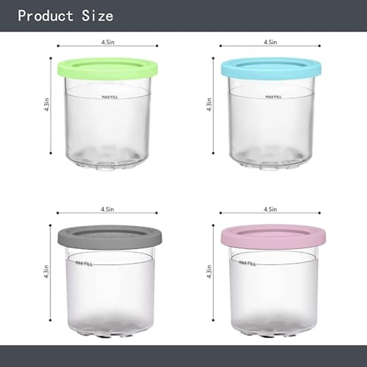 2/4/6PCS Creami Deluxe Pints, for Ninja Creamy Pints and Lids,16 OZ Creami Containers Airtight,Reusable Compatible NC301 NC300 NC299AMZ Series Ice Cream Maker,Gray-2PCS