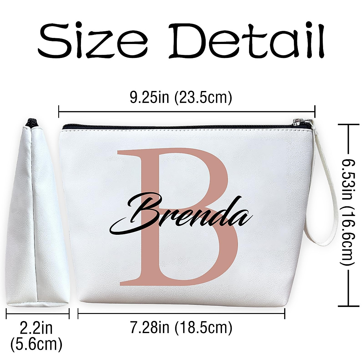 ubmpj Personalized Makeup Bag PU Leather Waterproof Custom Monogrammed Cosmetic Bag with Inner Pocket Gift for Wedding Birthday Christmas Bride Bridesmaid Friends