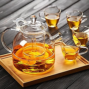 DOPUDO GRANDEUR Glass Teapot, 1850ml/ 62oz Glass Kettle with Removable Infuser, Borosilicate Glass Tea Pot for Stovetop, Loose Leaf and Blooming Tea Maker