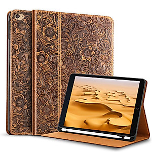 Gexmil Case for iPad 7.9 Inch Mini 4/5, with Pencil Holder,applies Cowhide Folio Cover for iPad Mini 4 Genuine Leather case (Pattern-Brown)