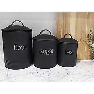 AuldHome Enamelware Black Flour Canister; Modern Farmhouse Style Staples Storage for Kitchen