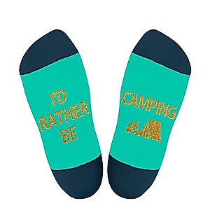 AGRIMONY Funny Socks for Men Women Teen Boys-I’d Rather Be Camping Socks Camping Camper Gifts Fun Novelty Cool Crazy Funky Crew Camp Socks-Valentines Day Christmas Stocking Stuffers