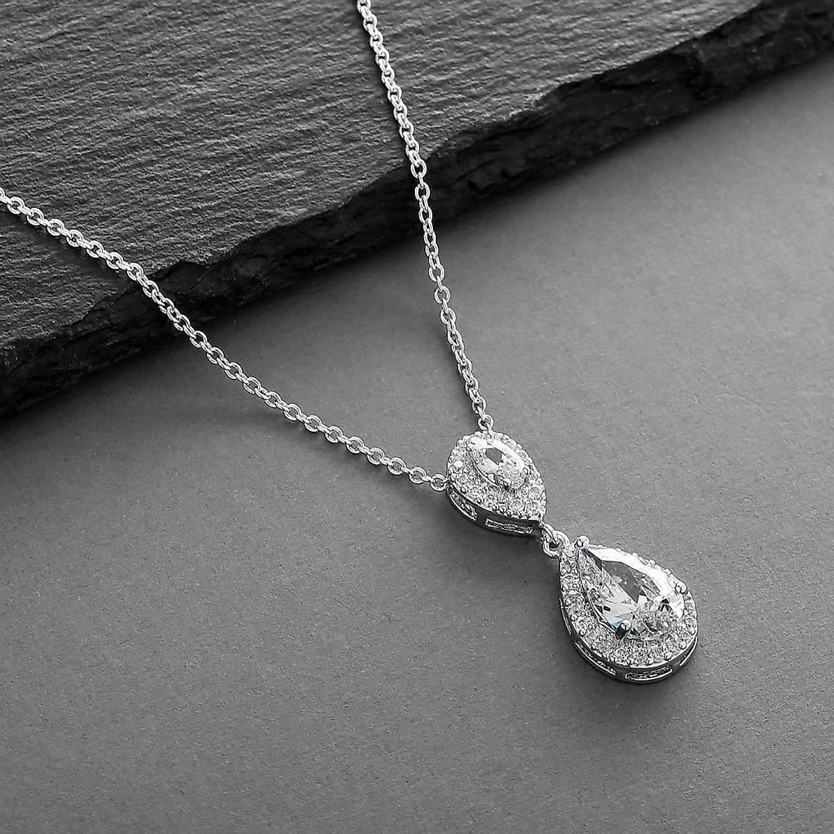 Mariell Cubic Zirconia Crystal Teardrop Bridal Wedding Pendant Necklace, Jewelry for Brides, Bridesmaids