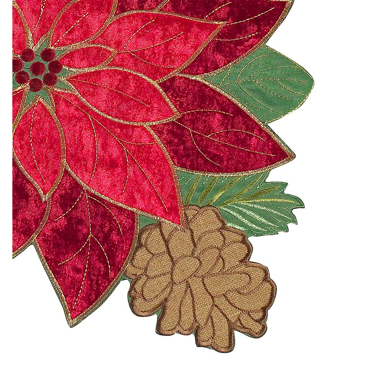 KEVA Holiday Christmas Placemats Set of 4, Embroidered Red Velvet Poinsettia Cutwork Christmas Table Decorations for Home and Kitchen, Red Placemats 16inch Round