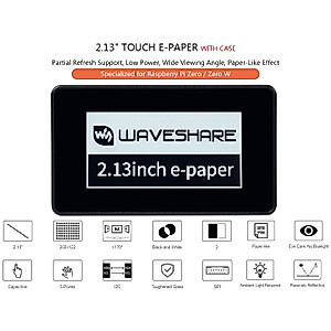 waveshare 2.13inch Touch e-Paper Display with ABS Case, 250x122 Pixels E-Ink Display for Raspberry Pi Zero 2 W/Raspberry Pi Zero W/Pi Zero WH, Support Partial Refresh