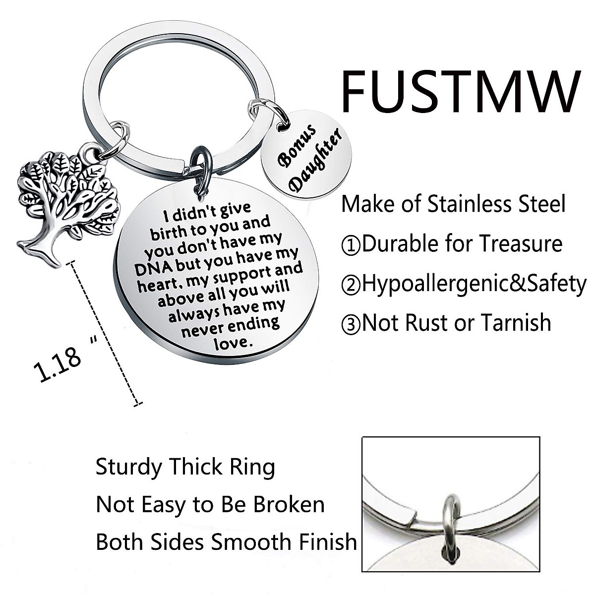 Adoptionn Gifts Keychain Adopted Child Gifts Stepdaughter Stepson Gifts from Stepmom Stepdad Adoptionn Jewelry You Will always have My Never Ending Love (Step daughter)