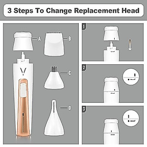 Face Razors for Women, Rechargeable 4 in 1 Facial Hair Removal and Eyebrow Nose Trimmer, Painless Bikini Trimmer, Shaver for Body, Arms, Armpit, Peach Fuzz on Upper Lip and Chin, Waterproof, Plum