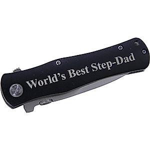 World's Best Step-Dad Folding Pocket Knife with Pocket Clip - (Black Handle)