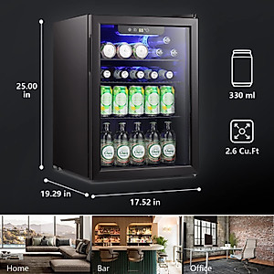Xbeauty Beverage Refrigerator Cooler - 97CansMini Fridge Glass for Soda Beer or Wine double Glass Door Drink for Home and Bar,Adjust Temperature Freestanding Black Touch Control Panel,2.6Cu.Ft……
