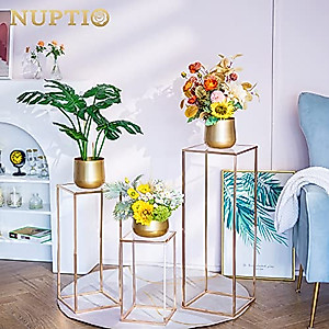 NUPTIO Wedding Centerpieces for Tables with Acrylic Panel - 3 Pcs 15.7/23.6/31.5 inch Tall Gold Vases for Centerpieces - Flower Stand for Centerpiece Table Metal Vase Column Stand Party Decorations