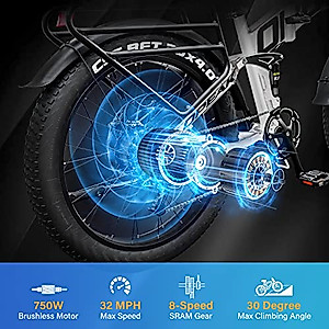 OPEAK Electric Bike for Adults Electric Mountain Bicycke with 750W High Speed Motor, 48V 12Ah Removeable Battery, E-Bike with 8 Speed Gear, 26'' x 4'' Fat Tire Suspension Fork (UNIK - White)