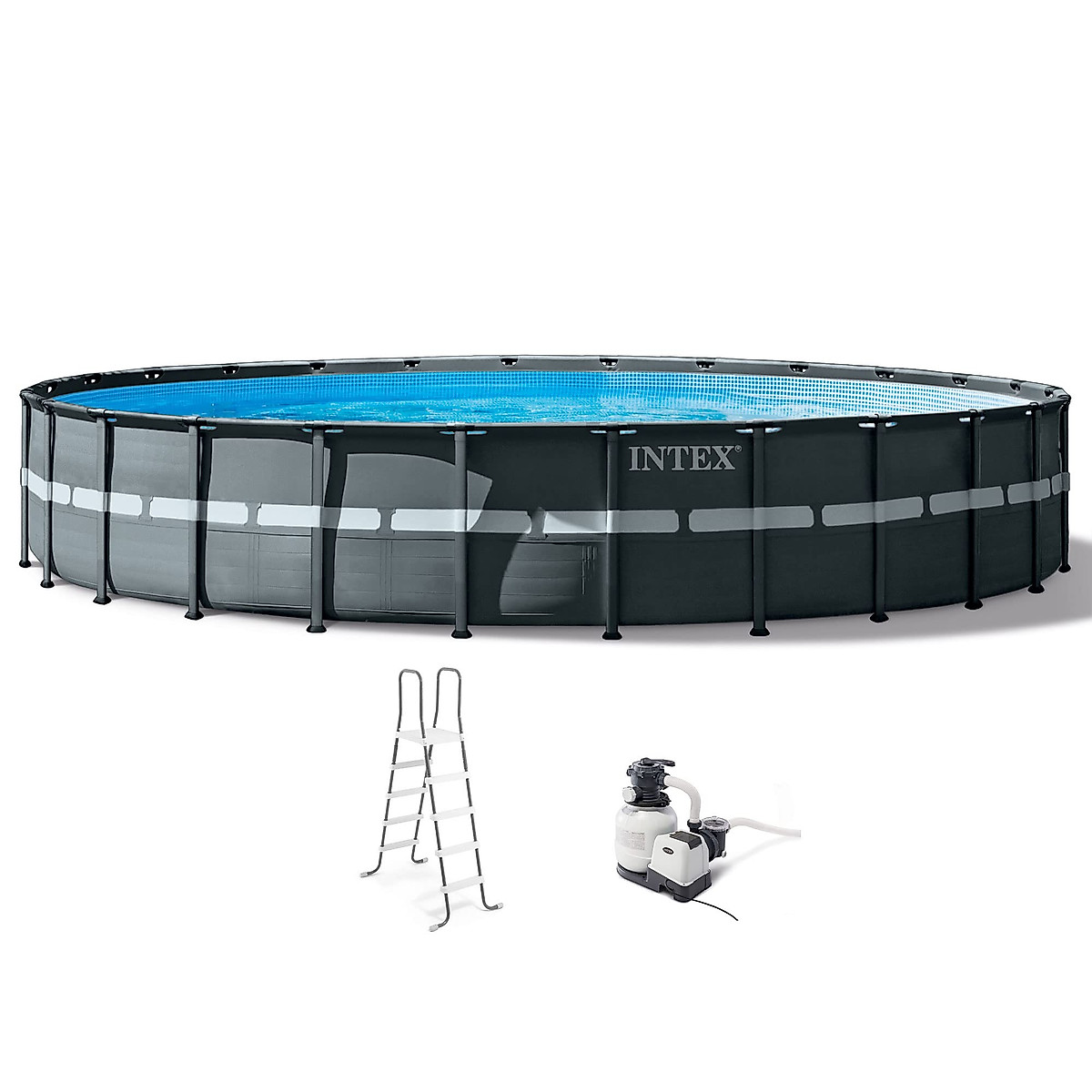 Intex Ultra Frame 26' x 52" Round Above Ground Outdoor Swimming Pool Set with 2100 GPH Sand Filter Pump, Ground Cloth, Ladder, and Pool Cover
