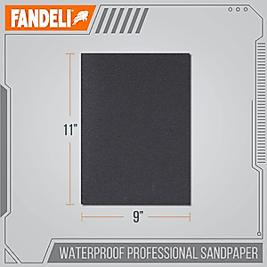 Fandeli | Waterproof Sandpaper | 2000 Grit | 25 Sheets 9'' x 11'' | For Car Polishing, Wooden Furniture Sanding and Metal Sanding | Water Resistant