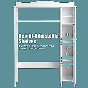Hysache Over-The-Toilet Storage Organizer, Home Bathroom Space Saver w/ 2 Long Open Shelves, 1-Door Cabinet, Adjustable Shelf, Anti-Toppling Storage Rack, Freestanding Organizer Toilet Rack Stand