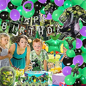 117 PCS Green Hero Party Balloons Arch Garland Kit,Green Purple Black Balloon Garland Party Decoration Green Hero Foil Balloon Green Hero Cutouts Kids Baby Shower Birthday Party Decorations