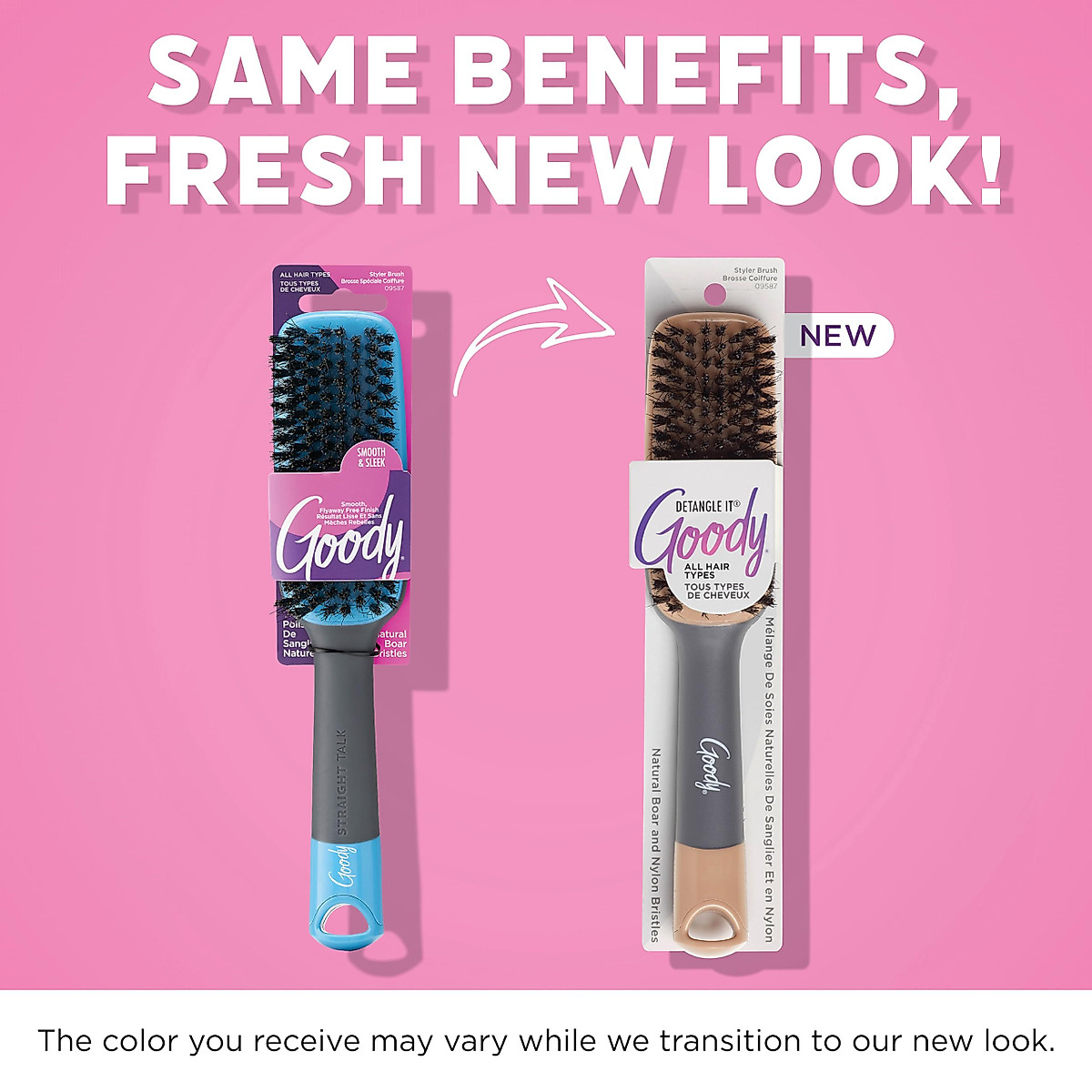 Goody Detangle It Boar Bristle Hair Brush, Use as a Detangling Brush or Styling Brush, Conditions & Boosts Shine, Helps Tackle Knots & Reduce Frizz, For Wet or Dry Hair, Brown/Grey