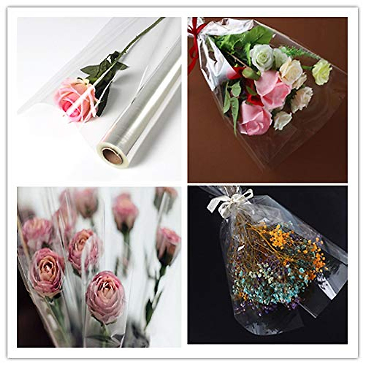 Borningfire Clear Wrap Cellophane 31.5 In x 100 Ft Folded in Half on 16" Roll, Clear Cellophane Wrapping Paper for Gift Baskets Arts Crafts Flowers Treats Christmas Holiday Party Decorations