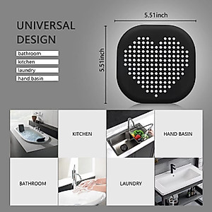 2 Pack Shower Drain Hair Catcher Grey Bathroom Accessories Sturdy Silicone Drain Cover Hair Stopper with Suction Cups for Shower Kitchen Bathroom Big Heart Shape