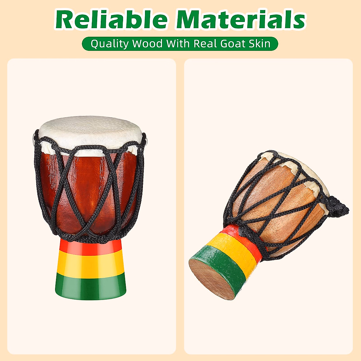 14 Pcs Djembe Drum Necklaces Hand Drum Necklaces Wooden Classic Mini Instrument Pendant African Drum African Bongos Percussion Necklace for Drum Circle Adults Dark Brown and Light Brown