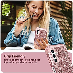 LONTECT for Galaxy A14 5G Case with 2 Tempered Glass Screen Protector+ 2 Camera Lens Protector,Three-Layer Shockproof Heavy Duty Full Body Sturdy Protective Case for Samsung Galaxy A14,Rose Gold