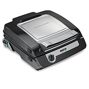 Hamilton Beach 4-in-1 Indoor Grill & Electric Griddle Combo with Bacon Cooker, Opens Flat to Double Cooking Surface, Removable Nonstick Plates, Black & Silver (25601)
