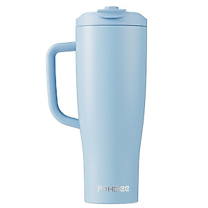 FOHGEE 40oz Tumbler with Handle and Straw Lid【Magnetic lid + Removable built-in straw】100% Leak-proof Travel Coffee Mug, Stainless Steel Insulated Cup, Keeps Cold for 24Hrs (ChillWave Sky Breeze)