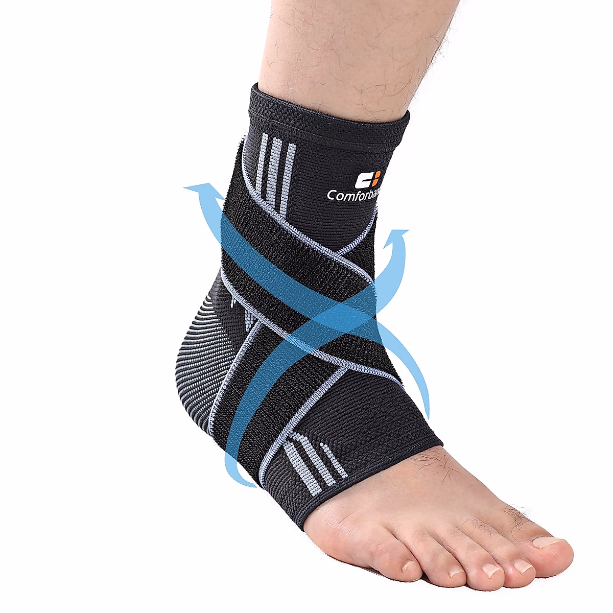 Comforband Ankle Compression Support with Adjustable Strap, Copper Infused – Breathable Sports Recovery Ankle Sleeve Brace for Running Walking Hiking Basketball Exercise etc. Relief for Plantar Fasciitis, Sprained, Strained or Swollen Ankle, Arthritis, Ac