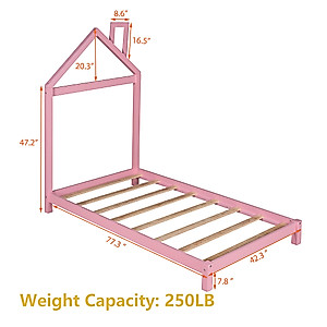 Twin Bed Frame/Kids Bed Frames with Headboard, Girls Bed Twin Size with House Shaped Headboard, Twin Size Bed for Kids, Twin Bed Frame Pink