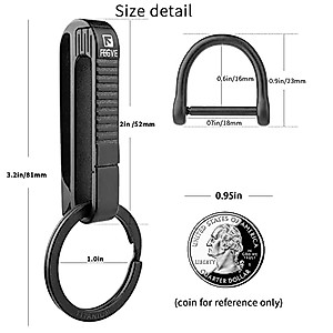 TISUR Belt Loop Keychain Clip, Titanium Key Fob Holder with detachable black Titanium key ring for duty belt, Car key Chain Gifts for Men Women (RK1+D)