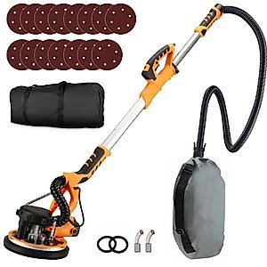 BEERGAS electric dry wall sanding machine with vacuum variable speed lever sanding machine, 1390W, 900-2800RPM ceiling sanding machine, with 12 sanding discs, LED lights, dust bags, and hoses