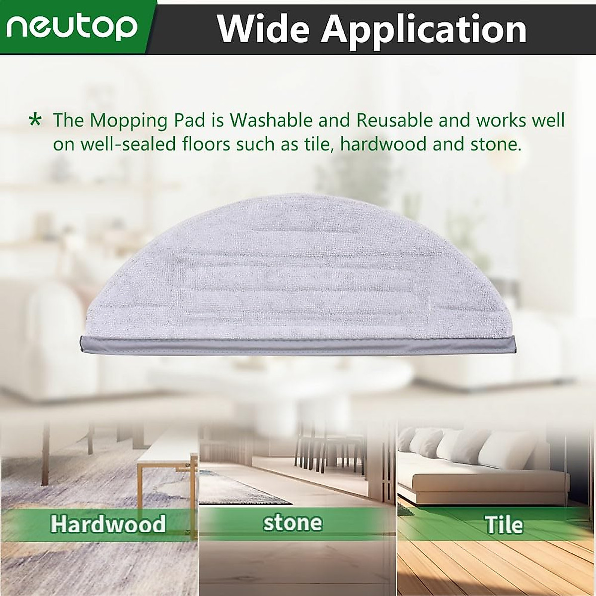 neutop Mop Cloths Pads, Compatible with Roborock S8, S8+, S7, S7+, S7 MaxV Plus/MaxV Ultra/Pro Ultra, Robot Vacuum Cleaners, Washable Spare Parts Accessories, 6-Pack.