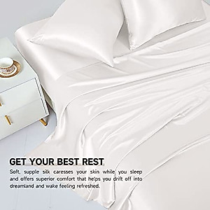 THXSILK 100% Pure Mulberry Silk Pillowcase for Hair and Skin, Highest 6A+ Grade Pure Silk Pillow Case Standard Size, Real Silk Pillowcase with Concealed Zipper(White, Standard)