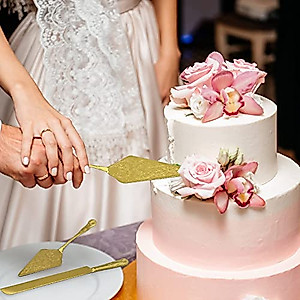 GURUDAR Vintage Wedding Cake Knife and Server Set, Stainless Steel Cake Pie Pastry Cutting Knife & Serving Spatula Set, Premium Party Supplies for Wedding, Birthday, Anniversary & Events, Gold