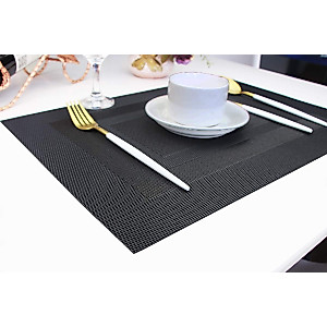 PIGCHCY Placemats,Washable Vinyl Woven Table Mats,Elegant Placemats for Dining Table Set of 4(18"X12", Pure Black)